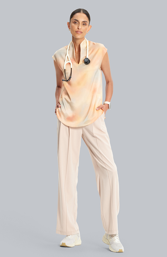 Reverie Silk by Medelita Women's Mock Neck Silk Dolman Print Scrub Top ...